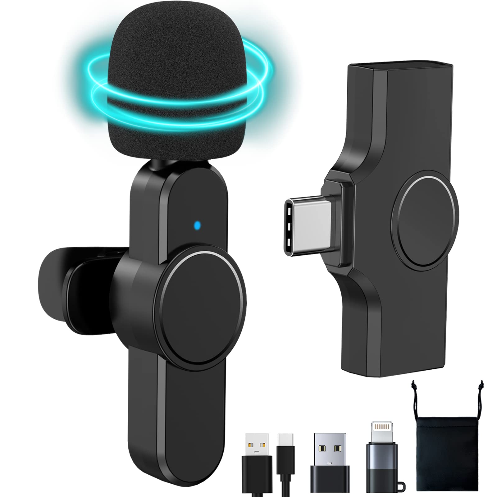 VASSRO Wireless Lavalier Microphone, 2 Packs, Omnidirectional Condenser Mic, 25m Transmission, 7 Hours Battery Life, USB Connectivity