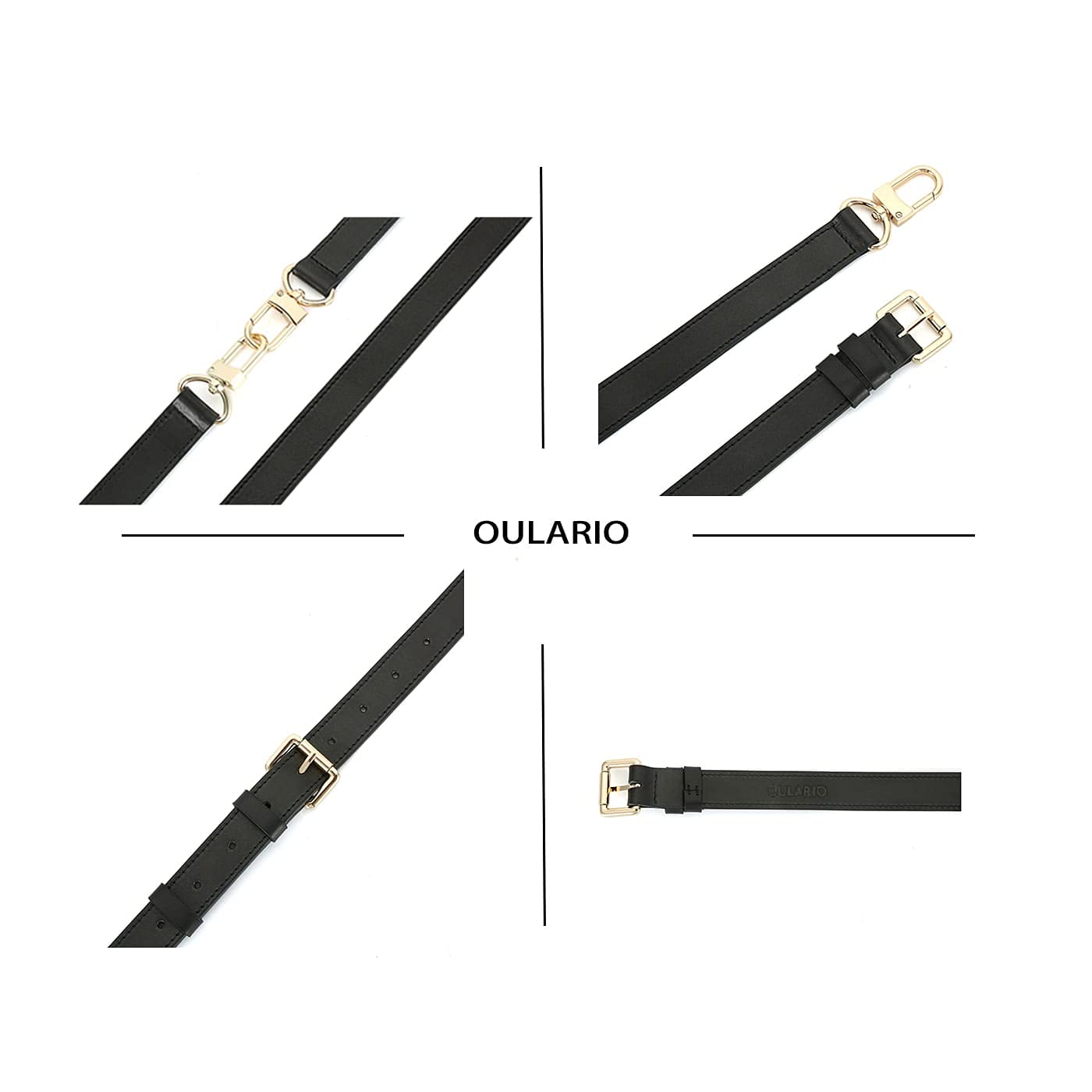 OULARIO Cross Body Replacement Strap for Keep All 45 50 55 Speedy 35 40 Black with Silvver hardware