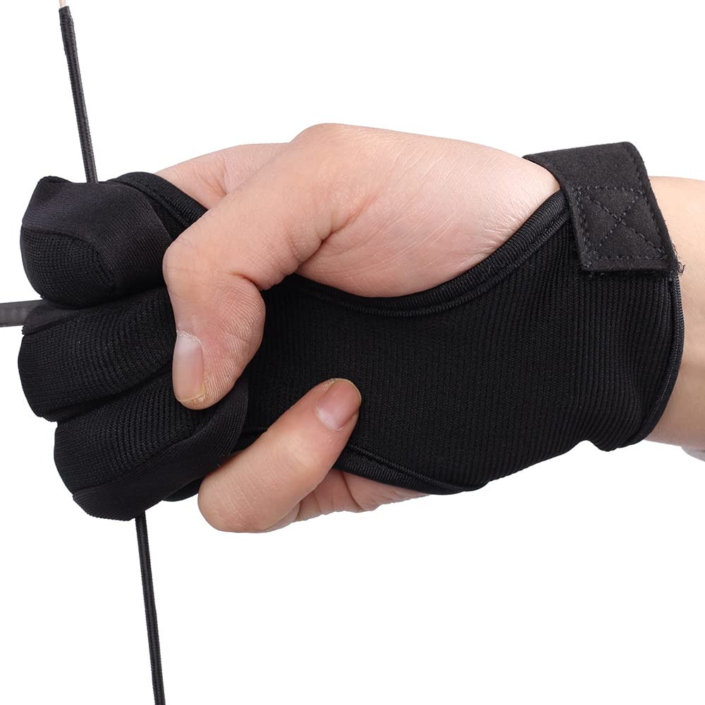 SOPOGER Archery Glove 3 Finger Gloves Youth Adult Finger Guard Protection for Recurve Bow Compound Bow Beginner Shooting Hunting Protector (Nylon Fabric, XL Size)