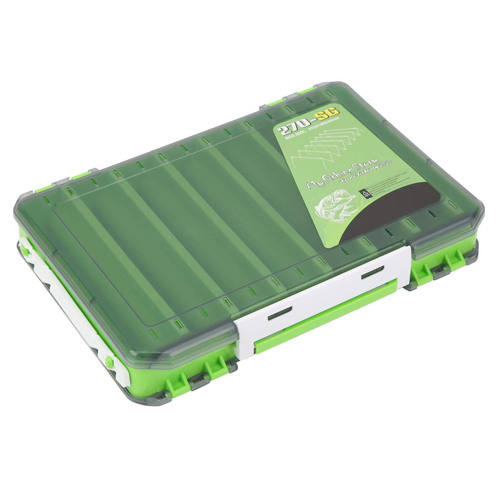 Qqmora Double Open Design Lure Storage Accessories Box 16 Grids Double-sided Design Pratical,for Storing Bait,Hooks and Fishing Accessories(green)