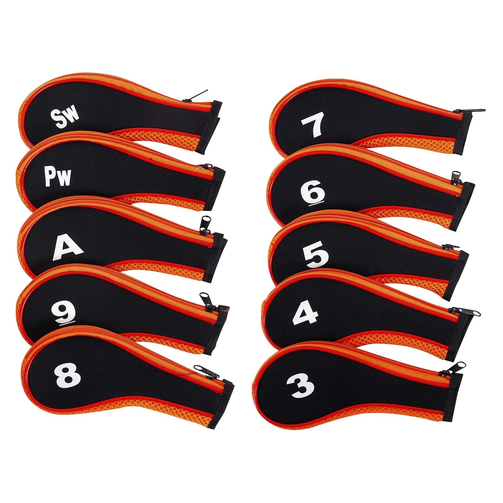 Vaveren 10 Pieces Colorful Golf Iron Headcover Set Golf Club Head Cover for Training Equipment, Orange and Black