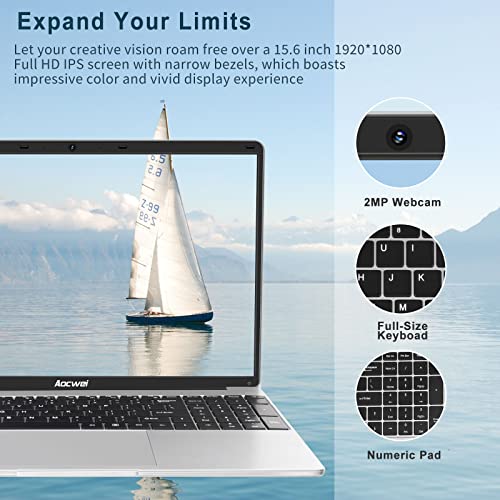 Ruzava/Aocwei 15.6" Laptop 6GB DDR4 128GB SSD Intel J4105 (Up to 2.5Ghz) 4-Core Win 10 PC 1920x1080 FHD Dual WiFi BT 4.2 Support 1TB SSD Expand with Wireless Mouse for Business-Silver