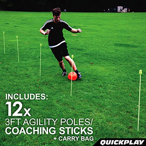 QUICKPLAY PRO Agility Poles Adjustable Height: use as (x10) 3FT Soccer Agility Training Poles OR (x5) 6FT Slalom Poles (Agility Poles x10 - for Grass)
