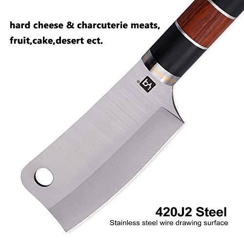 YQ Premium Cheese Knife for Charcuterie Boards,Multipurpose Cheese Cutter Cheese Cleaver,Hard Cheese Cutting Knife,3.2" Colorful Wooden Handle,Gift Box