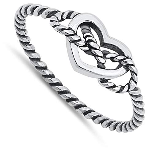Oxidized Infinity Rope Love Knot Heart Ring .925 Sterling Silver Band Size 9
