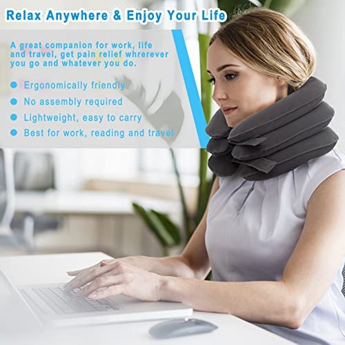 YongZan Cervical Neck Traction Device, Neck Stretcher for Neck Pain Relief, Adjustable Inflatable Neck Support Brace, Neck Traction Device for Use Neck Decompression, Correct Cervical Curvature - Grey