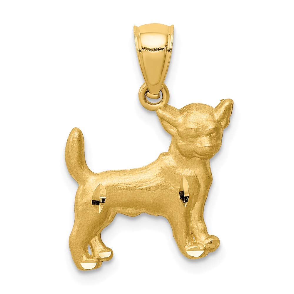 Solid 14k Yellow Gold Diamond-cut Chihuahua Pendant Charm