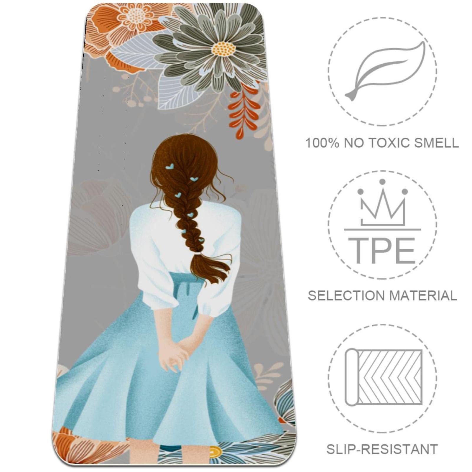 Yoga Mat, Yoga Mats for Home Workout, Workout Mat, Exercise Mats, Pilates Mat, Autumn Girl Flowers