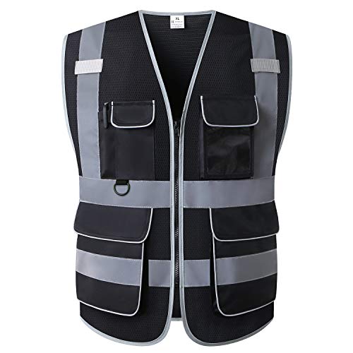 UNINOVA High Visibility Safety Vest - Multi Pockets Reflective Mesh Breathable Workwear, ANSI/ISEA Standards (Extra Large, Black Mesh)