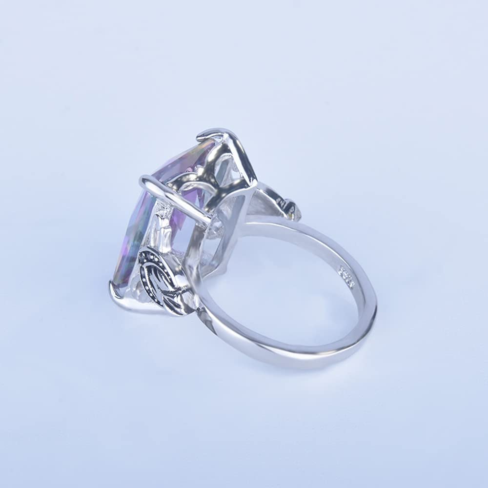 WDIYIEETN Mystic Rainbow Topaz 925 Sterling Silver Ring Women Wedding Engagement Rings Size 6-10 (8)