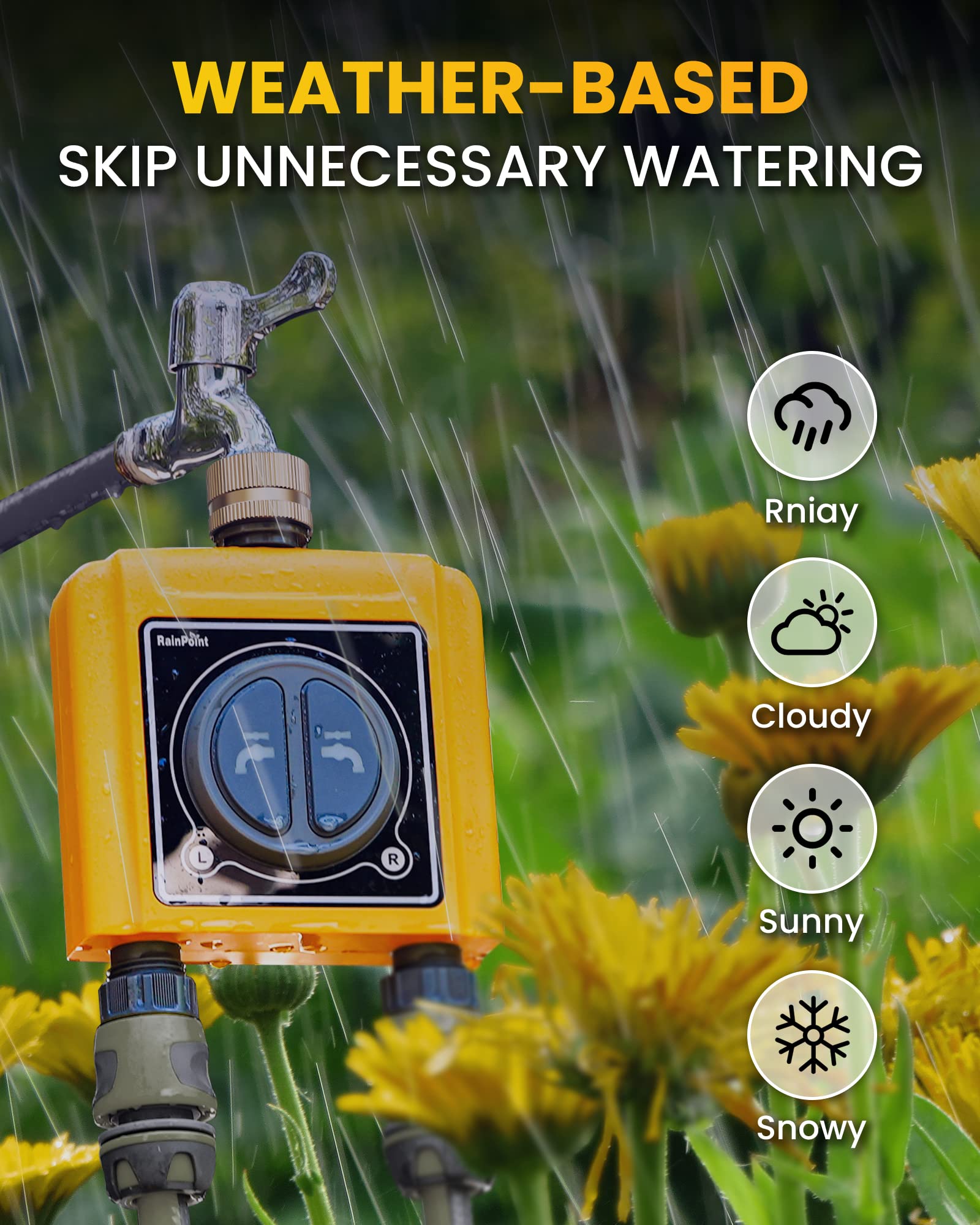 RAINPOINT Sprinkler Timer WiFi Water Timer with Brass Inlet,2 Outlets Smart Hose Timer,Automatic Irrigation System Controller, 2.4Ghz WiFi & Voice Control, Irrigation by Weather/Quantity/Soil Moisture