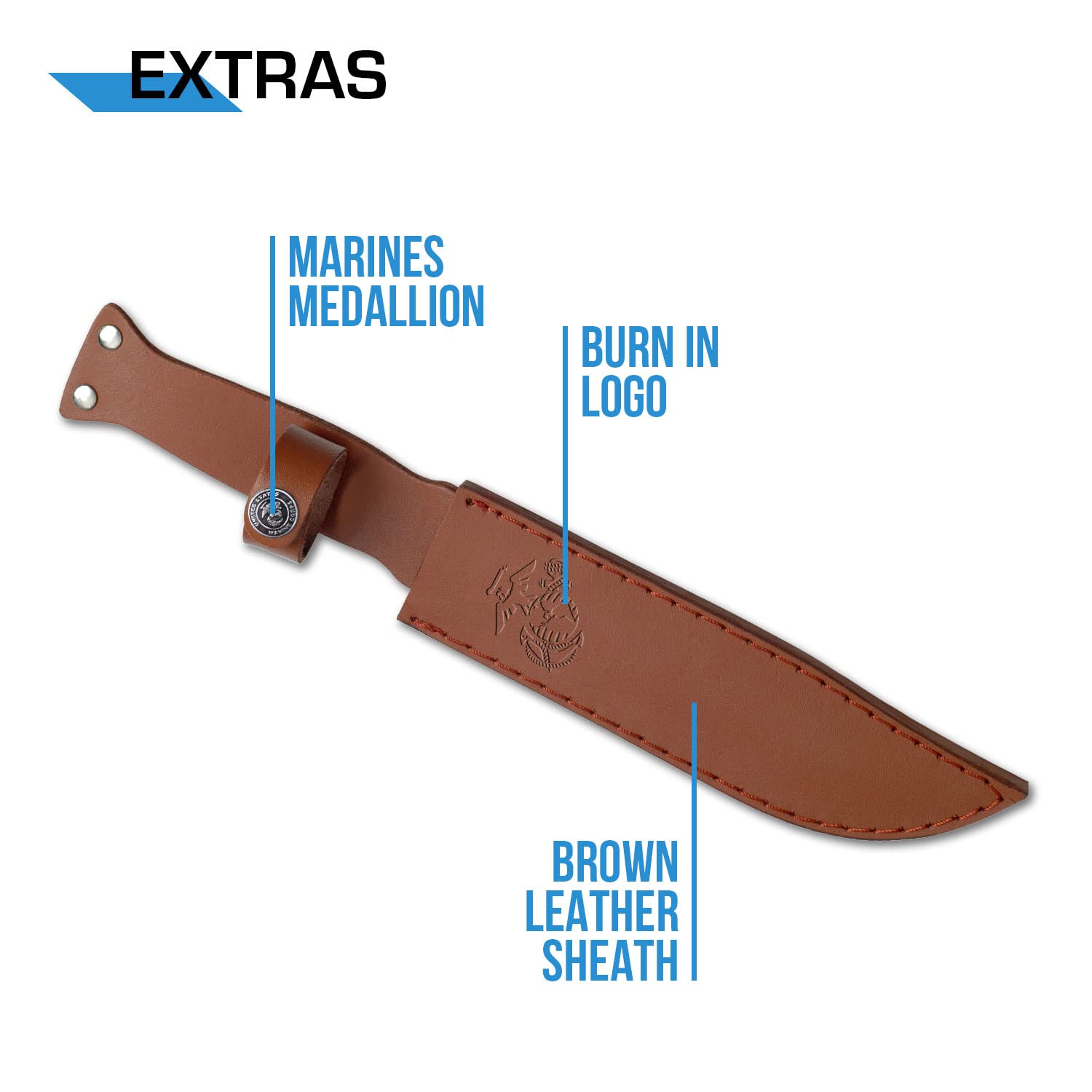 MTech USA β Fixed Blade Knife β Black, Partially Serrated Blade, Leather Wrapped Handle, Includes Leather Sheath with U.S. Marines Logo, Hunting, Camping, Survival, Tactical, EDC - MT-122MR