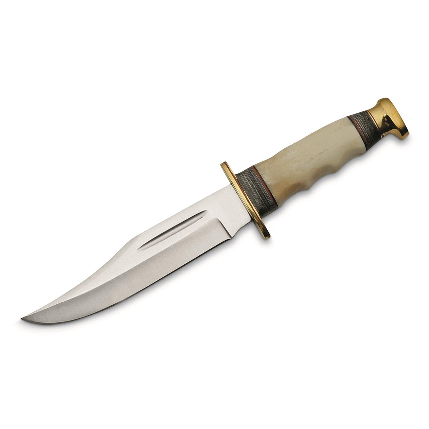 Szco Supplies 11.25" Bone/Wood Handle Bowie Blade Style Hunting Knife with Leather Sheath, Multicolor