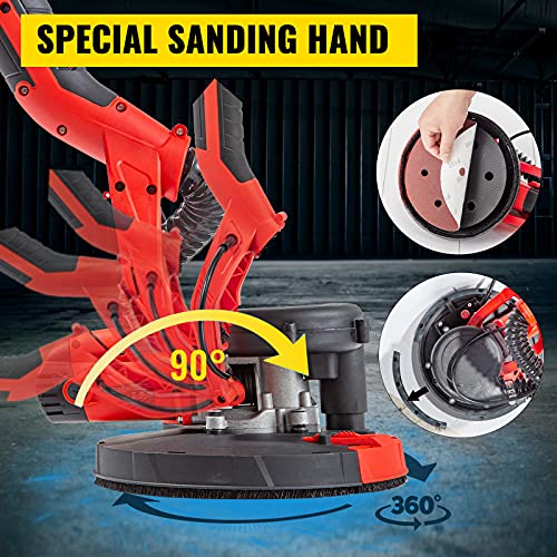 VEVOR Drywall Sander 750W, Electric Sander Variable Speed 800-1750RPM, Drywall Sander Foldable Sheetrock Sander, with Telescope Handle, Vacuum Bag Drywall Sanders 6 Sand Pads