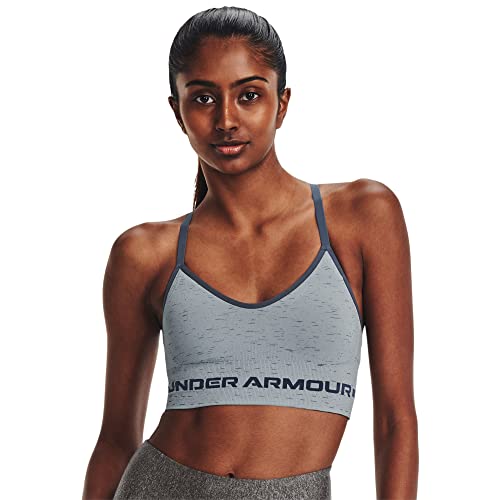 Under Armour Women's Seamless Low Long Heather Bra, (465) Harbor Blue / / Gravel, Medium