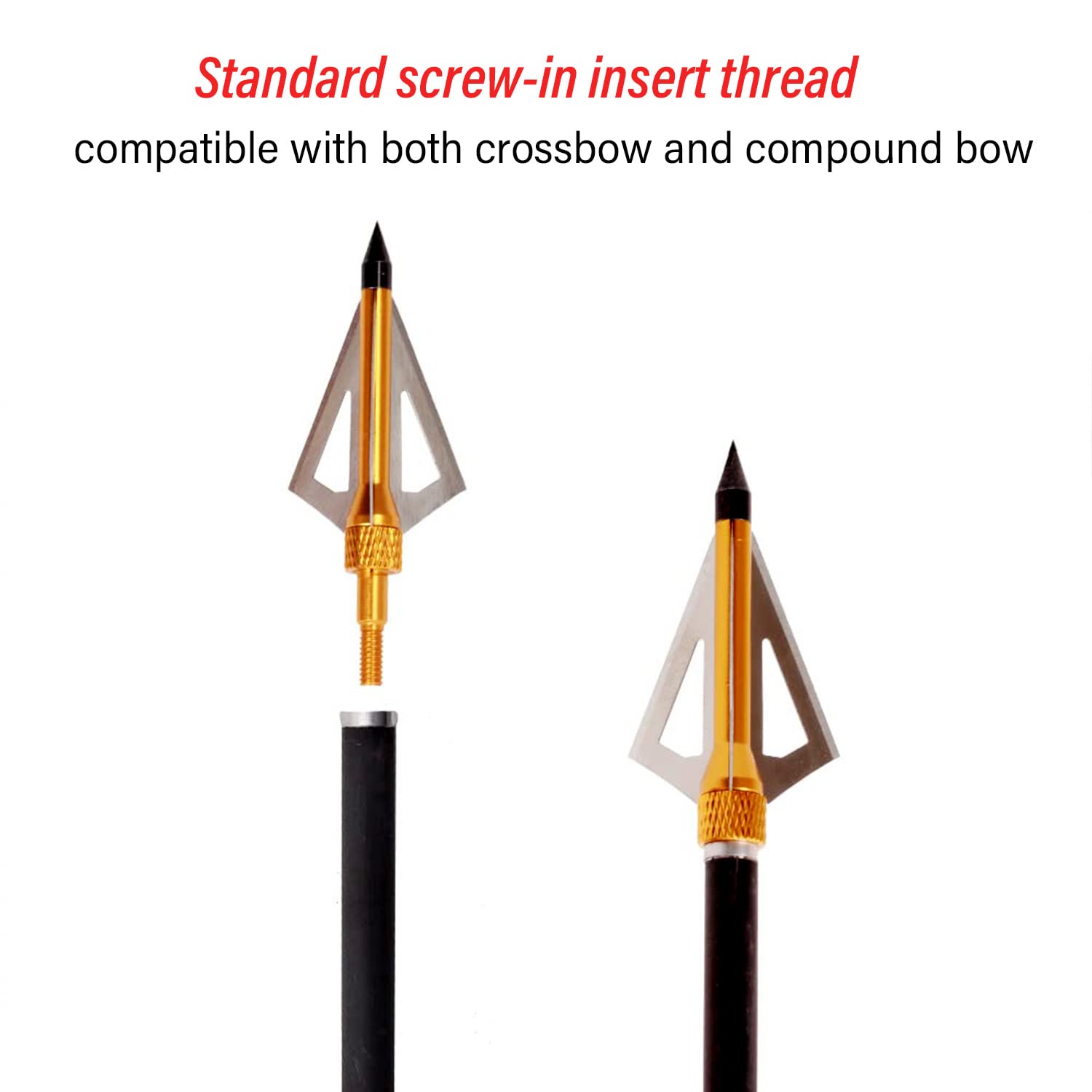 SOPOGER Archery Broadhead 100 Grain Hunting Arrow Tips Arrow Heads 3 Blades Arrow Broadheads Screw-in for Crossbow Compound Bow(6 Pack) (Gold)