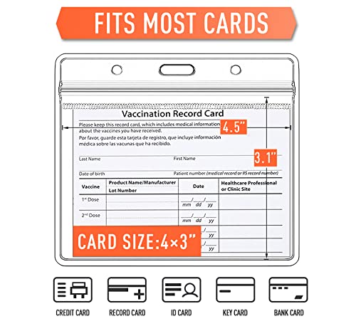 SUIXINFARO Waterproof Card Protector - 10 Pack Plastic ID Holder for Vaccination Clear Sleeves with Hole Slots Lanyards Vax Document Holders Resealable Zip, PVC 4.5''x3.1'', Transparent