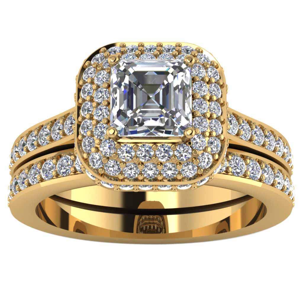 Ringcrown Bridal Sets Yellow Gold Plated Womens Wedding Ring Sets Princess Cut Cz Engagement Ring Sets