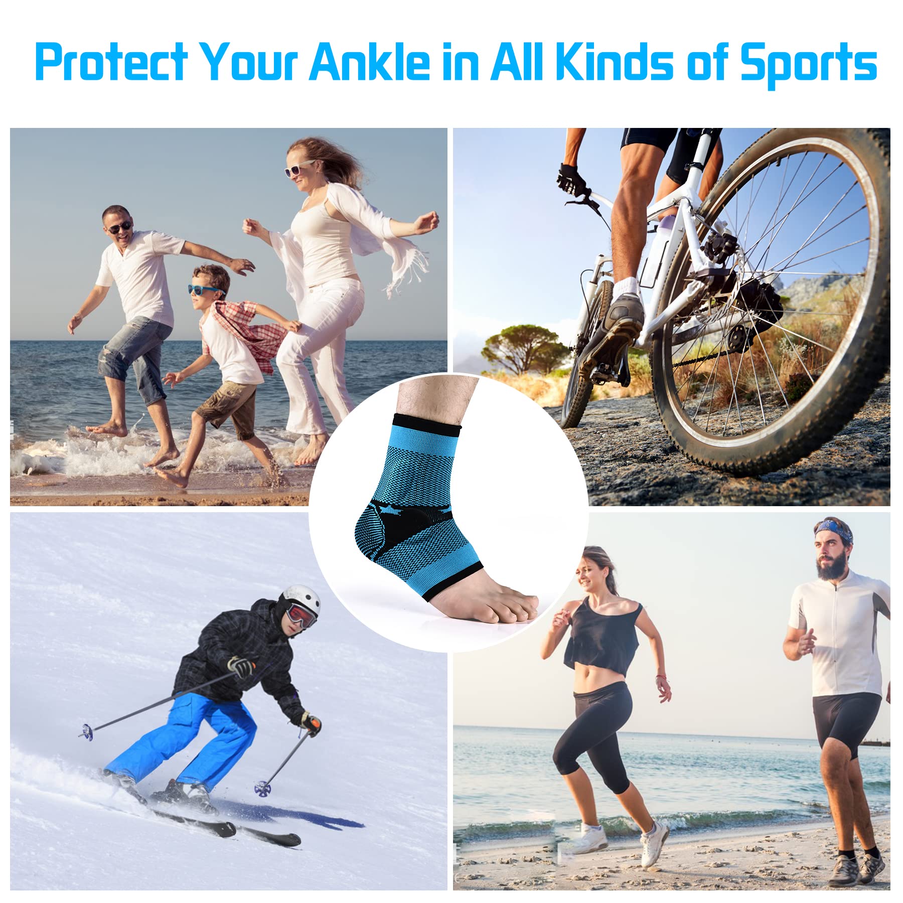 Sukeen Ankle Brace Support Compression Sleeve with Silicone Gel for Sprained Ankle Plantar Fasciitis Achilles Tendonitis Foot Pain & Prevent Ankle Injuries (Medium)