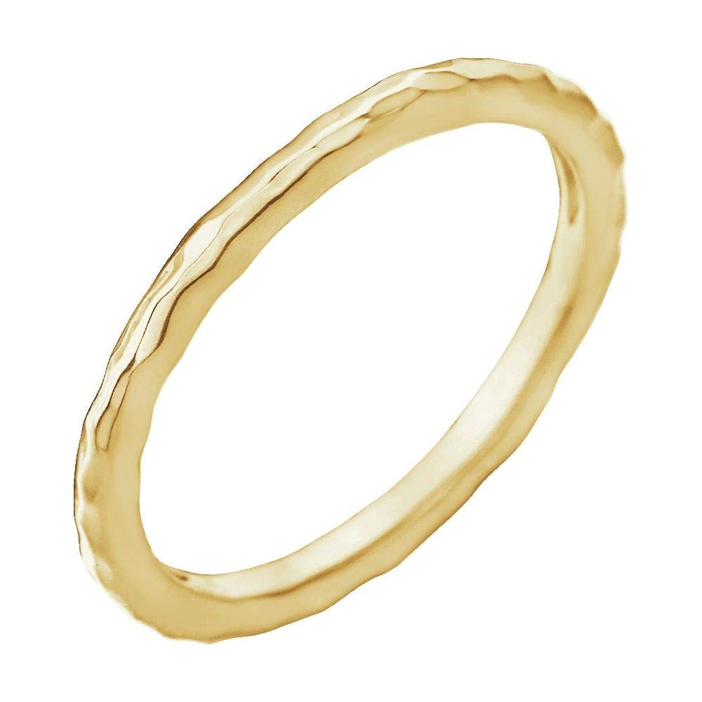 Solid 14k Yellow Gold 2mm Hammered Stackable Wedding Anniversary Ring Band - Size 5