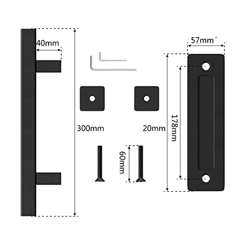 WINSOON Square 12" Sliding Barn Door Handles Pull Black 30in x 84 in Sliding Barn Door
