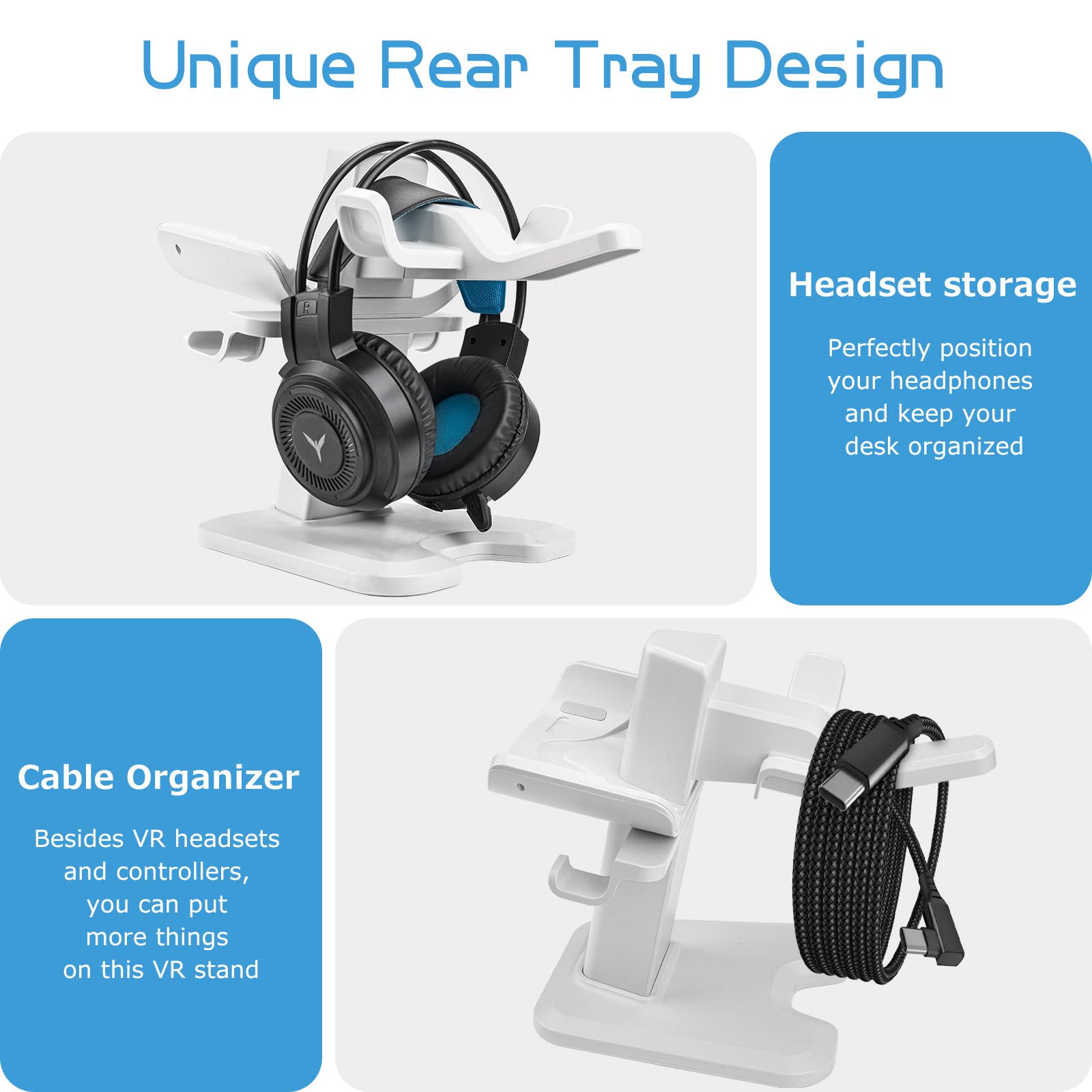 VR Stand, Headset Display Holder and Controller Mount Station for Meta/Oculus Quest 2/Quest/Rift S/Valve Index/HP Reverb G2 Headset and Touch Controllers Accessories, White