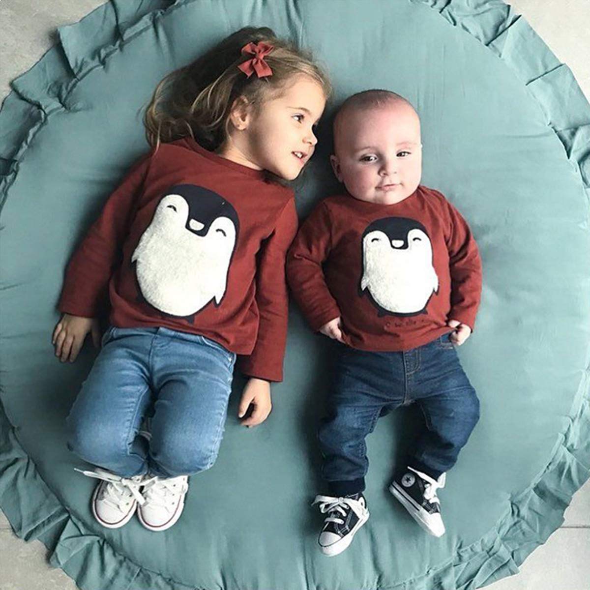 puseky Baby Play Mat Round Ruffled Soft Cotton Crawling Pad Floor Game Rug 41.3in