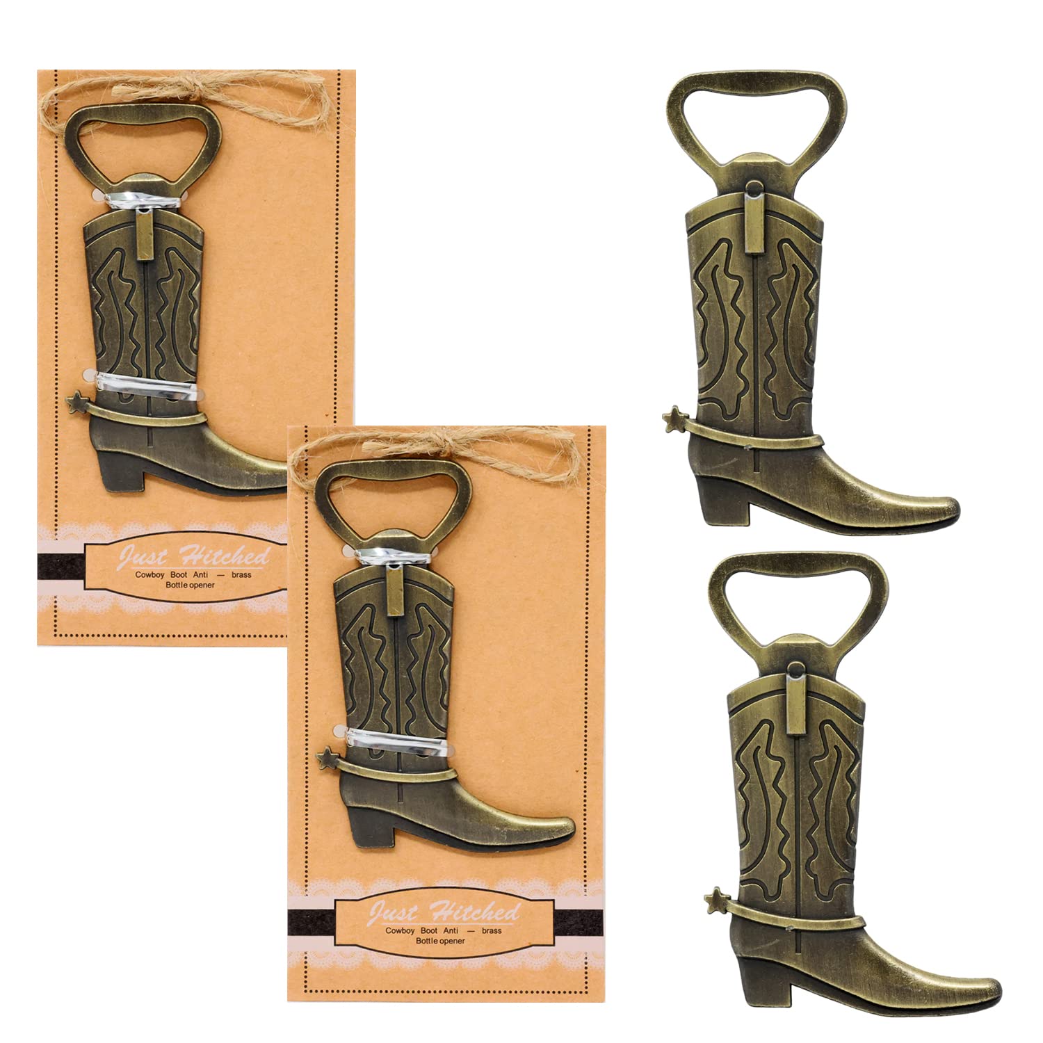 yueton 4PCS Cowboy Boot Bottle Opener Alloy Novelty Creative Beer Wine Bottle Opener Wedding Party Favors, with Exquisite Packaging