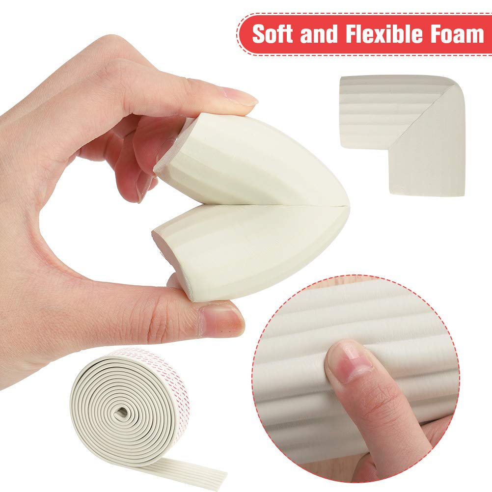 OUTCREATOR 25ft Furniture Edge and Corner Guards Baby Proofing Guard Extra Wide Edge Cushion Table Protectors,Non-Toxic,with Double Sided Adhesive Tape and 8pcs Two Hole Socket Safety Cover