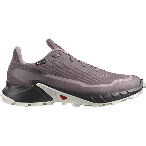 Salomon Women's ALPHACROSS 5 GORE-TEX Trail Running Shoes for Women, Moonscape / Black / White, 8