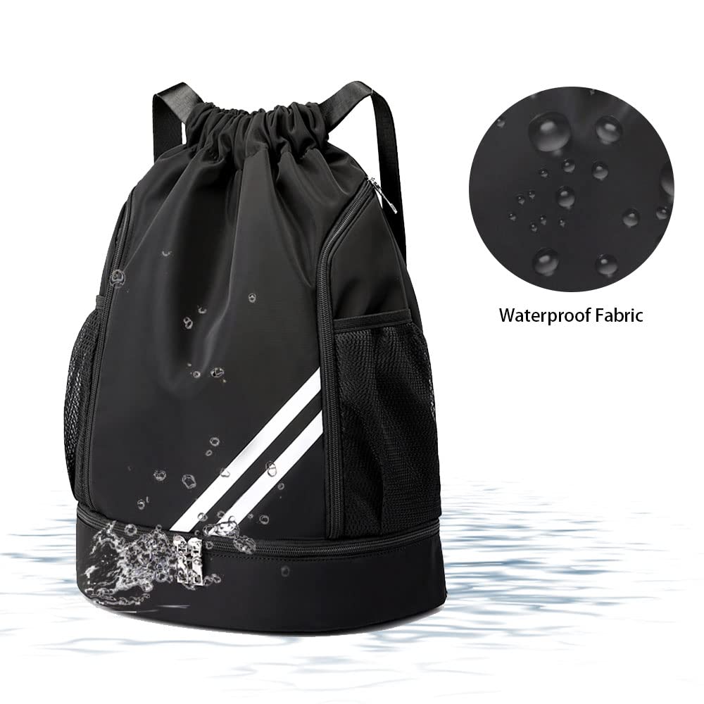 ONSHONE 2023 New Gym Sports Backpack, Drawstring Backpack with Shoe Compartment and Water Bottle Mesh Pocket, Draw String Back Bag for Women Men