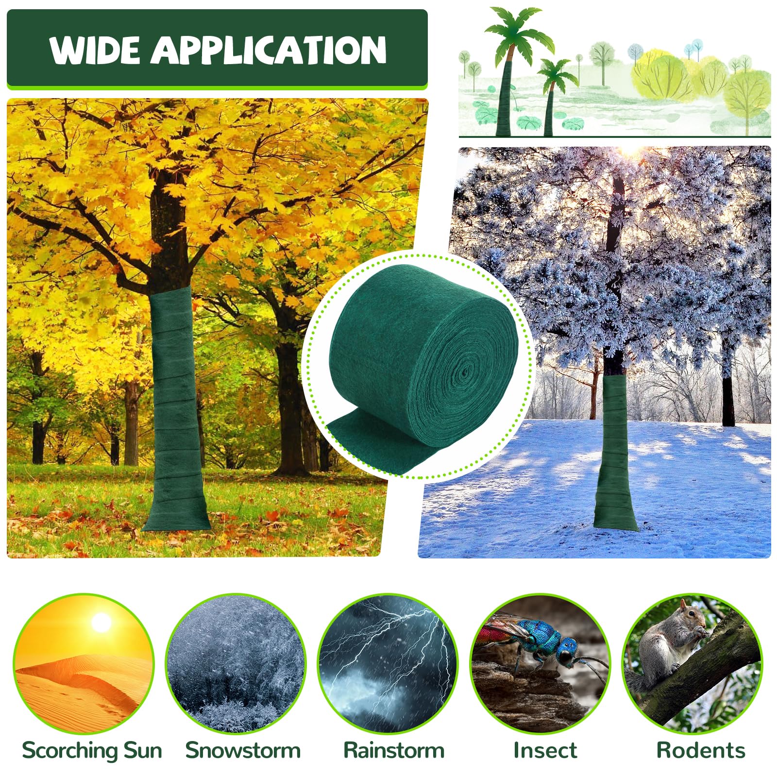 Riare 2 Pack Tree Protector Wraps- 65 Foot Cold-Proof Tree Trunk Wrap Guard Plants Bandage, Tree Wraps to Protect Bark Tree Tape Protect Shrub Antifreeze Protector Wrap for Keep Warm & Moisturizing
