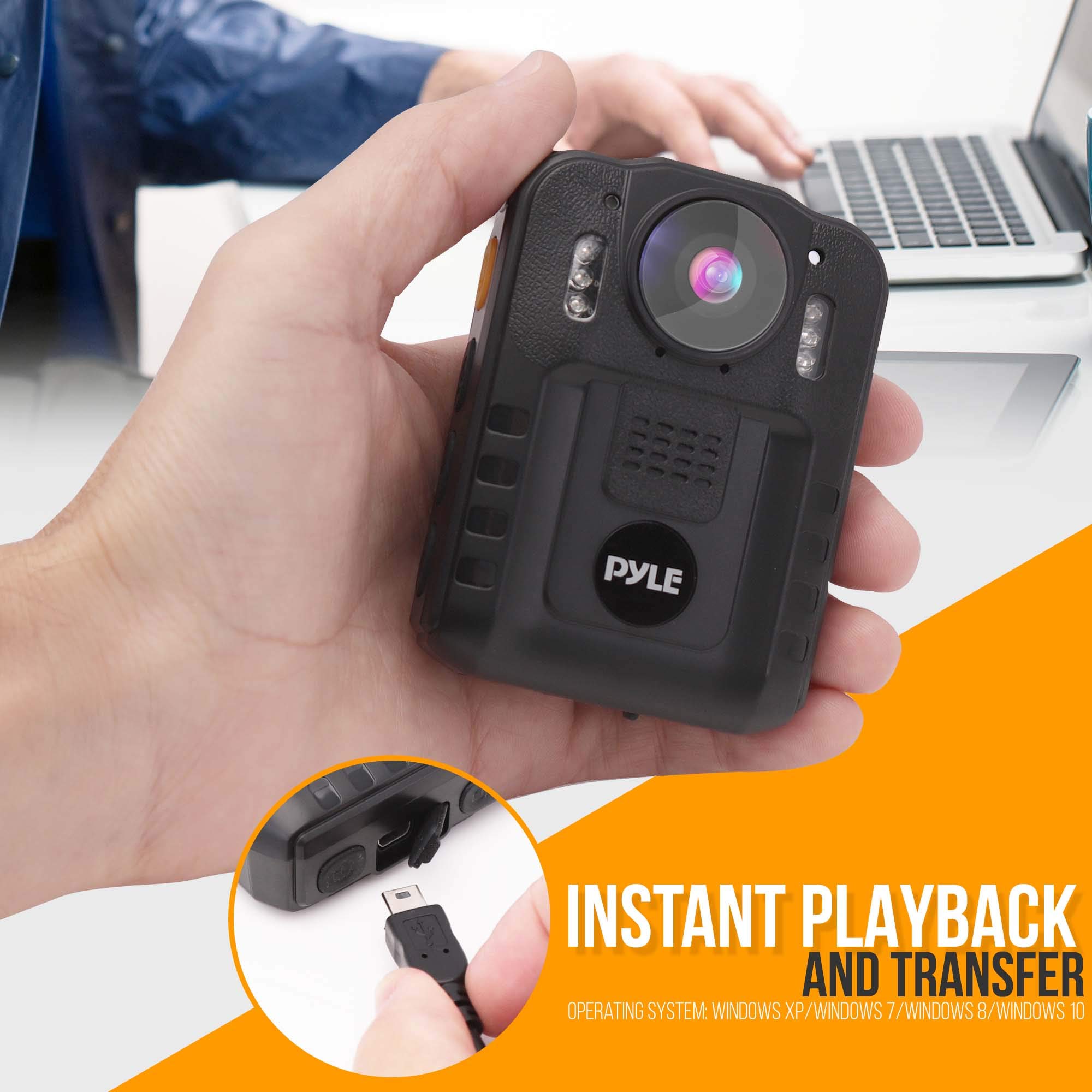 Pyle Police Security Video Body Camera - HD 2304x1296p 36MP Rechargeable Wireless Waterproof Wearable Law Enforcement Surveillance Cam, Audio Video Recording, Night Vision, Motion Detector PPBCM92