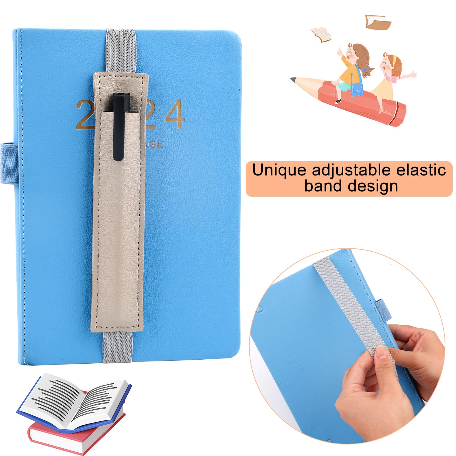 NQEUEPN 6pcs Elastic Band Pen Holders, Detachable Journal Pen Holder Leather Pen Case Single Pen Sleeve Single Pen Pouch for Journals, Notebooks, Notepads, Binders, Books
