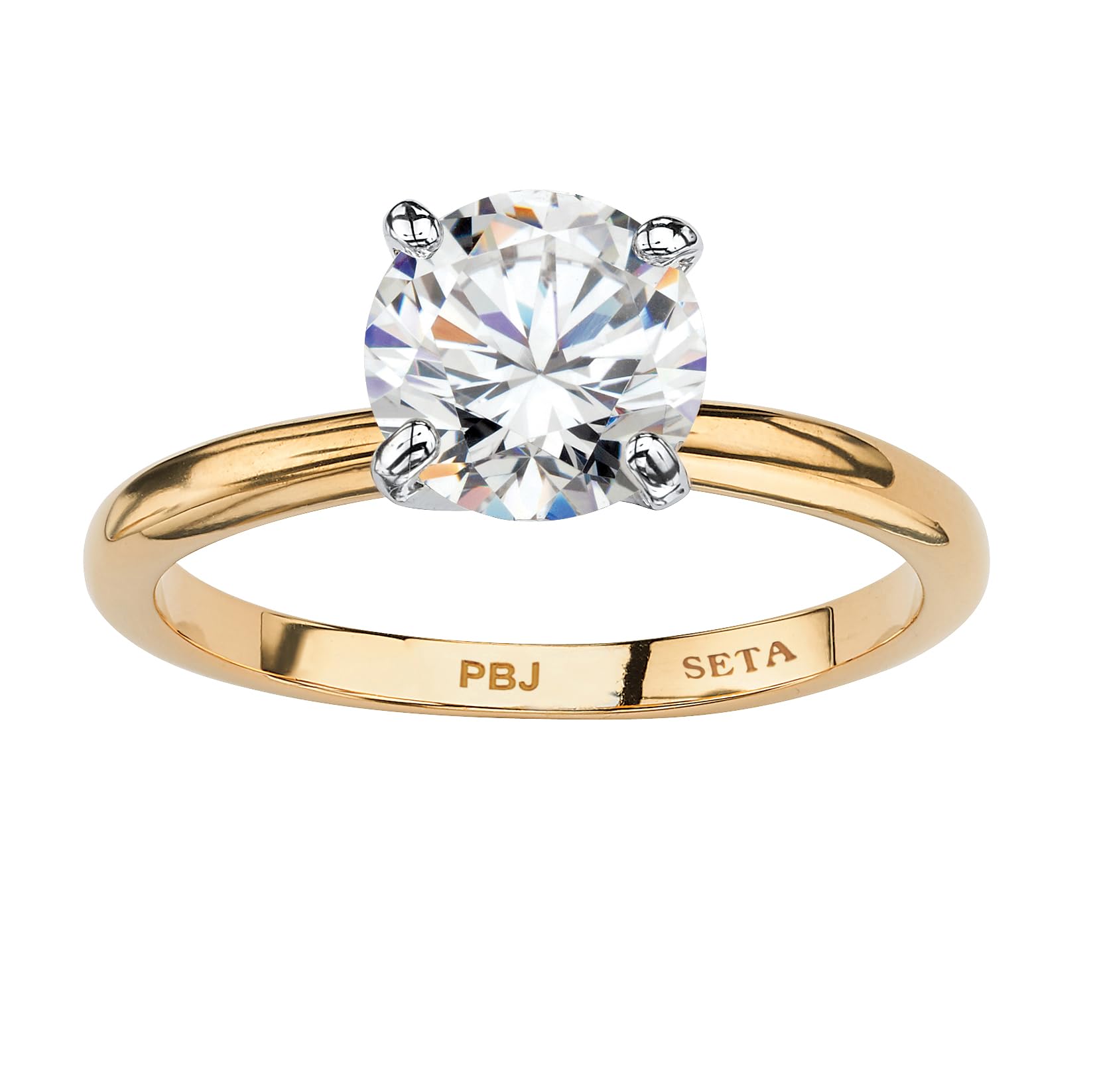 PalmBeach Yellow Gold-plated Platinum-Plated or Silvertone Round Cubic Zirconia Solitaire Engagement Ring Sizes 5-10 Size 6
