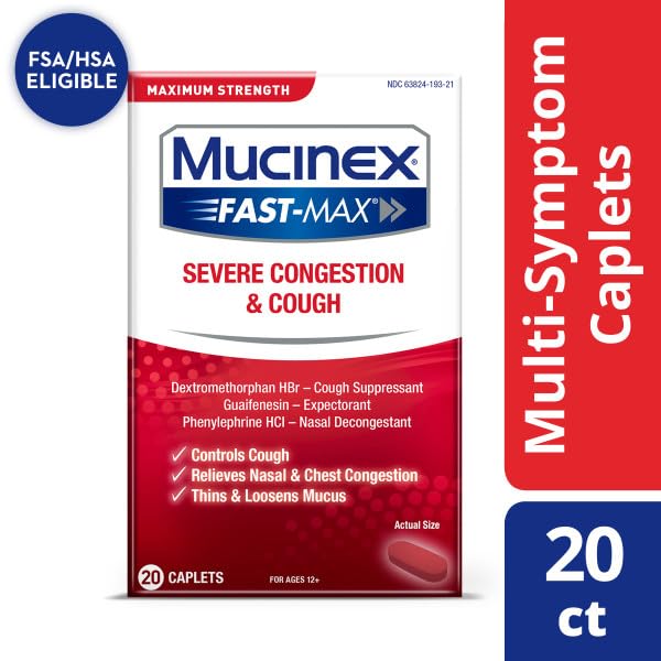 Mucinex Fast-Max Adult Severe Congestion and Cold Caplets, 20 Count (Pack of 2)