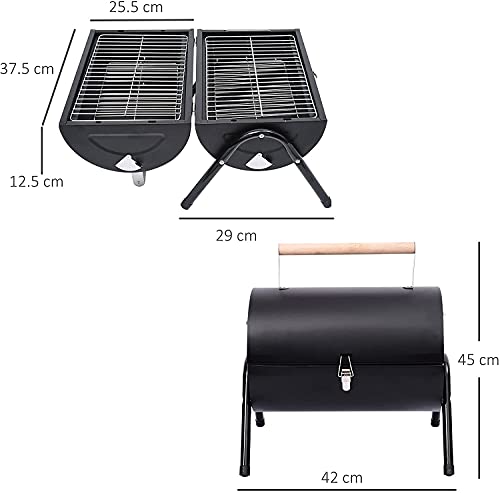 Portable Charcoal Trolley Barbecue Grill with Cover Foldable Barbecue Machine BBQ Grill Mini Modern Simplicity - Black 412836cm