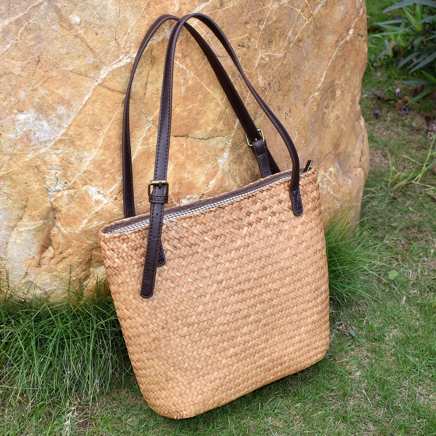 TICYACK Straw Tote Bag - Straw Women's Shoulder Bags, Straw Purse for Womens/Handmade Handbag