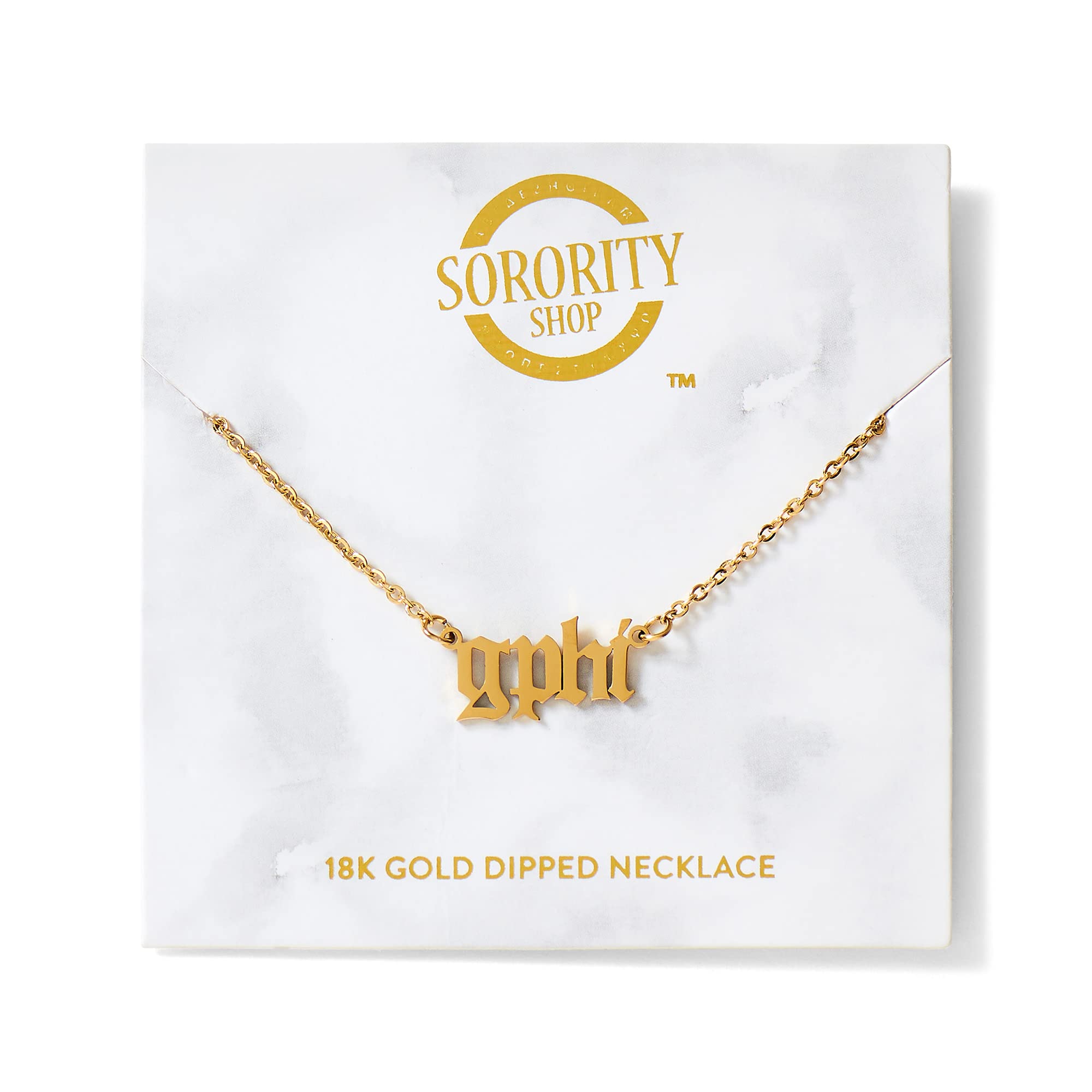 Sorority Shop Gamma Phi Beta Necklace β GPB Old English Font Design, 18K Gold Plated, Gamma Phi Beta Gifts for Women