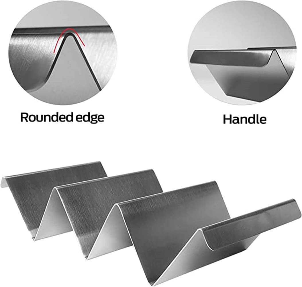 Taco Holder Stand - Set of 3 - Grill Safe Oven Trays 304 Stainless Steel Taco Racks with Handles - Fill & Serve Tacos With Ease - Taco Plate
