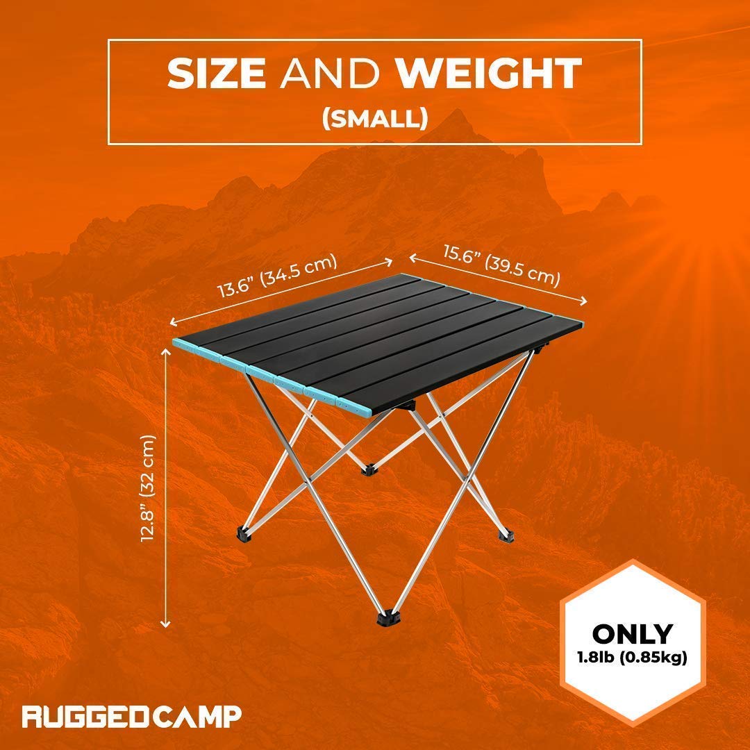 Rugged Camp Camping Mini Table - 3 Sizes - Table in A Bag - Backpack Table or Side Table - Easy to Clean Aluminum Top - Ideal for Outdoors, Camping, Backpacking, Beach, Picnics - Small