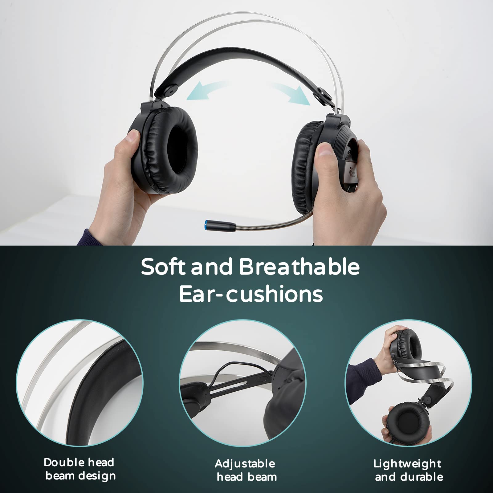 RK ROYAL KLUDGE PS4 Gaming Headset with Microphone, RK-E6000 PS5 Headset Xbox Headphone with Noise Cancelling Mic RGB Lights 7.1 Surround Sound for PS4 PS5 Xbox One Nintendo Switch PC, Black