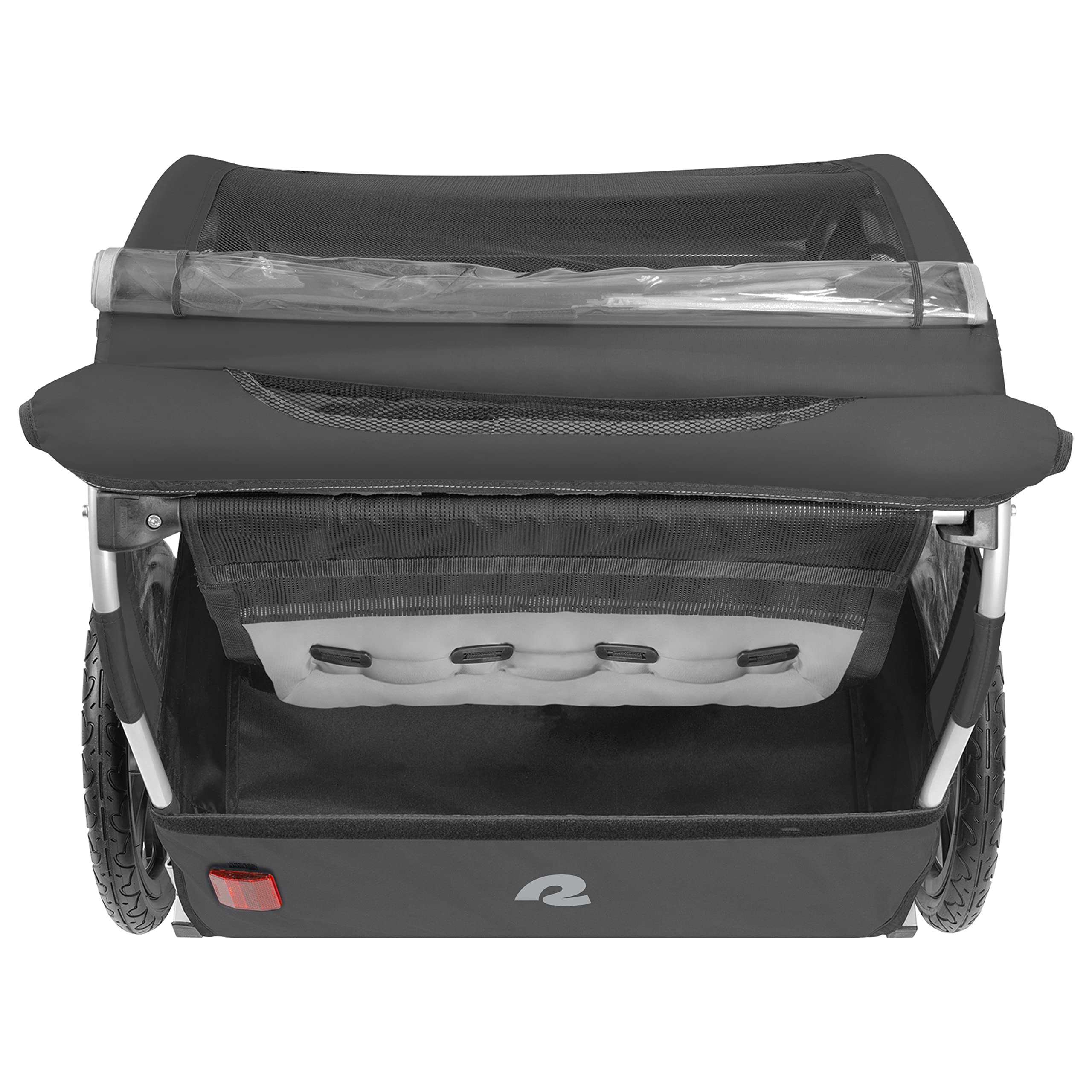 Retrospec Rover Kids Bicycle Trailer - Single & Double Passenger Childrenās Foldable/Collapsible Tow Behind Bike Trailer with 16" Wheels, Safety Reflectors & Rear Storage Compartment - Black