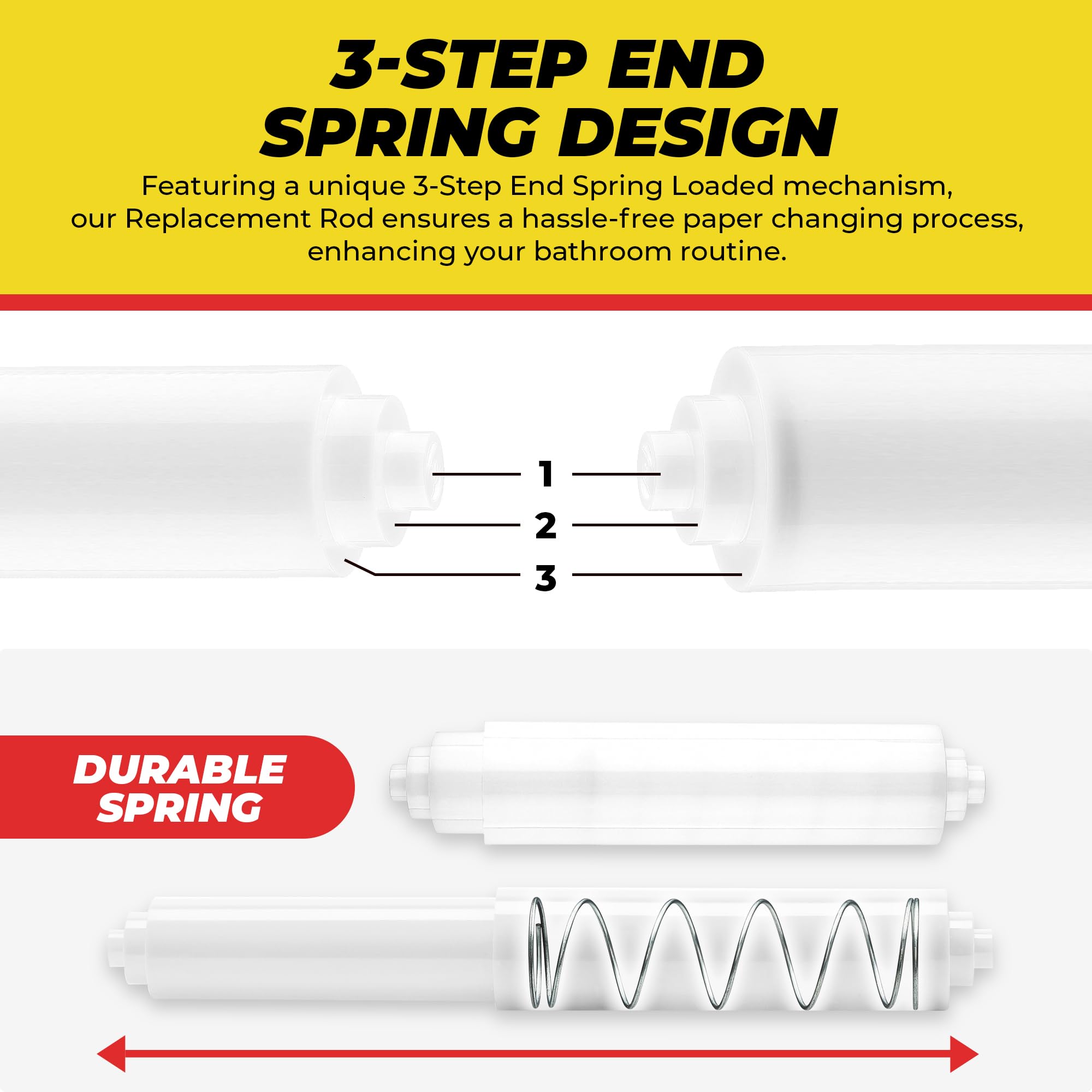 Qualihome White Universal Plastic Spring Loaded Toilet Paper Roll Holder Replacement Rod, White Toilet Paper Roll Replacement Rod