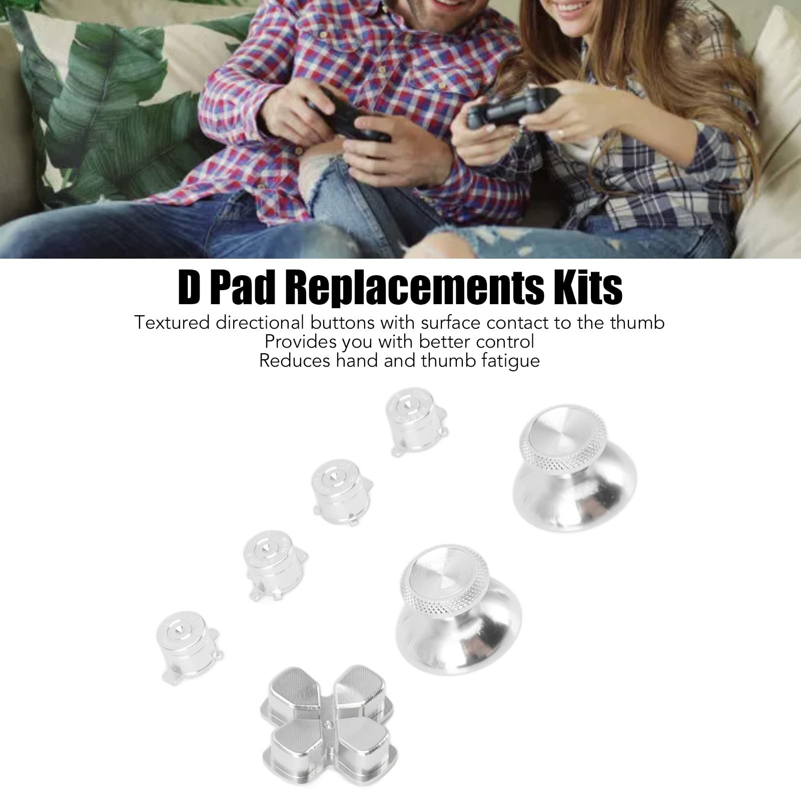 Yoidesu Metal Buttons Replacement Kit for PS5 Controller, Aluminum Alloy D Pad Replacements Kits for Playstation 5, with Screw, Screwdriver and Pry Bar(Silver)