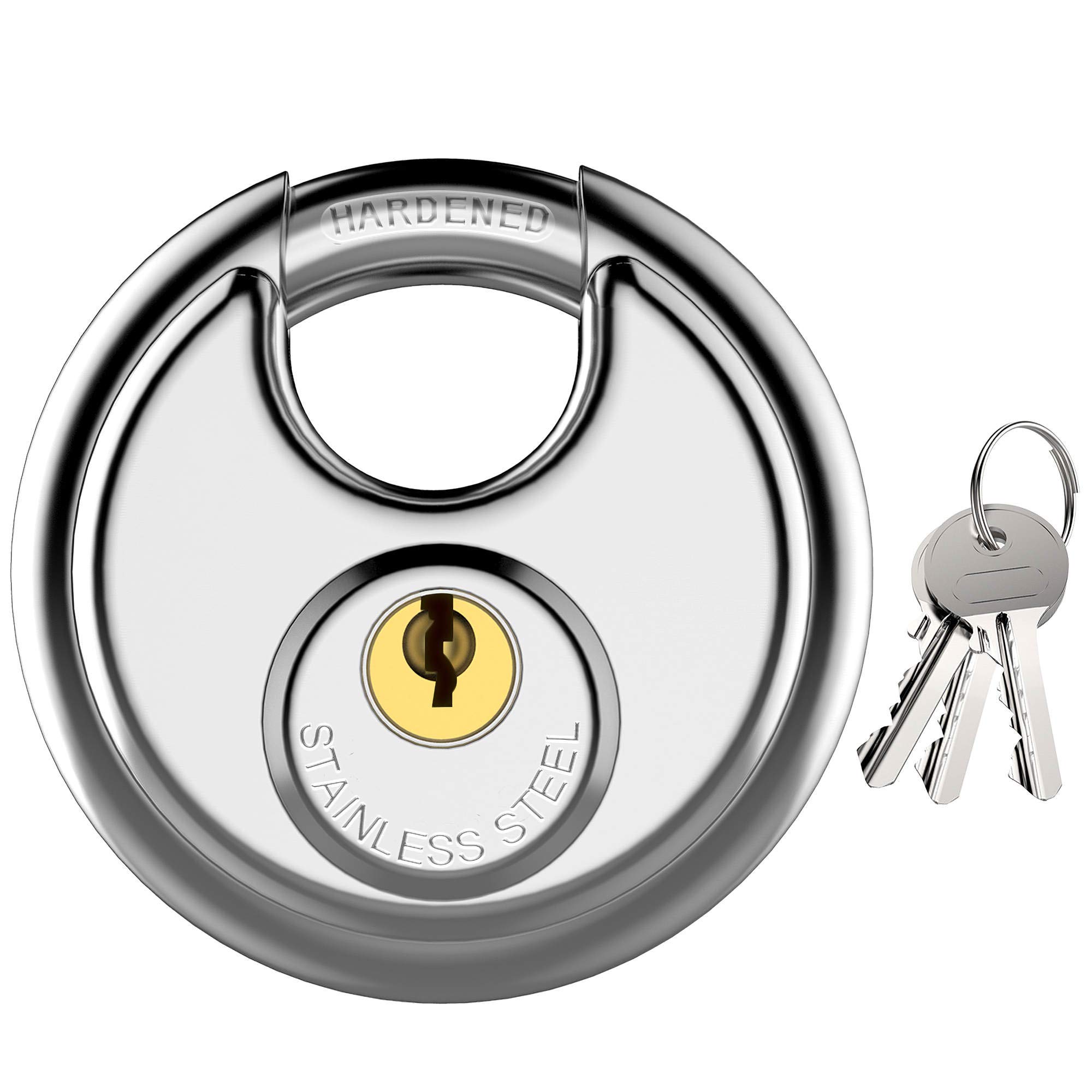 Puroma Keyed Padlock, Stainless Steel Discus Lock Heavy Duty Locks with 3 Keys, Waterproof and Rustproof Storage Lock with Rubber Bumper for Warehouse, Garage, Storage Locker, and Outdoors (1 Pack)