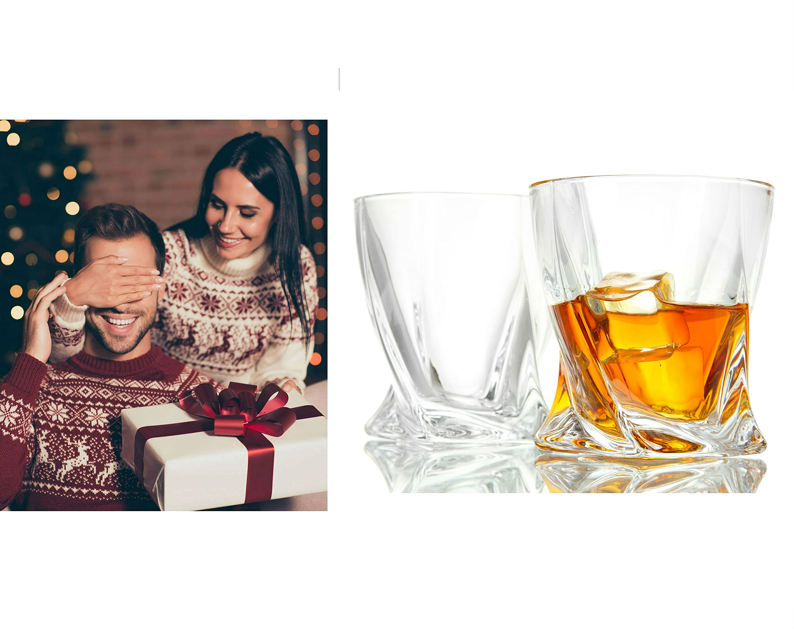 Whiskey Glasses set of 2 - Crystal Old Fashioned Rock Glass Scotch Bourbon and Spirits 10 Ounce Liqueur Tumbler with Side Rest