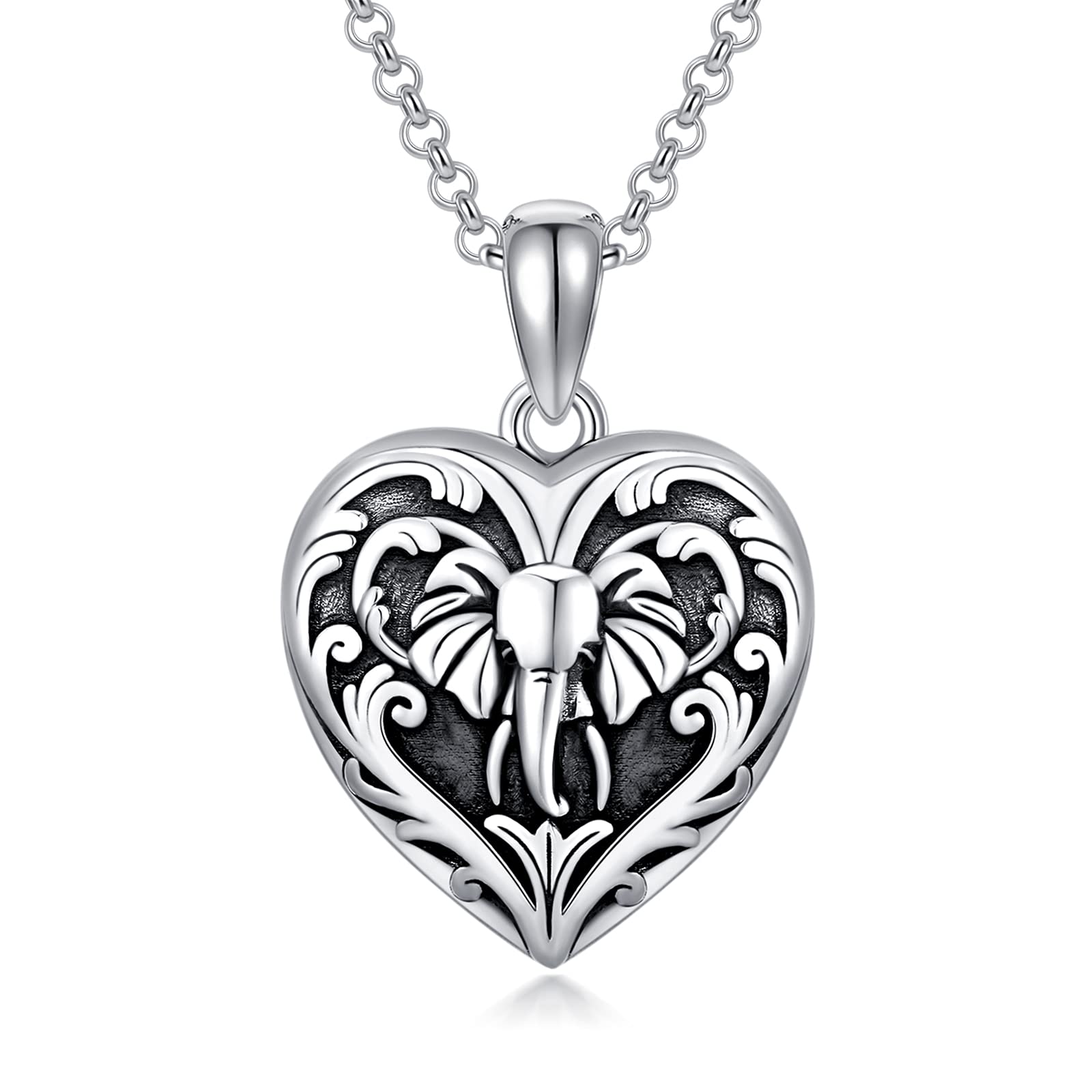 SOULMEET Heart Shaped Lucky Elephant Locket Necklace That Holds Pictures Photo Keep Someone Near to You Sterling Silver Custom Jewelry Personalized Locket Necklace (Locket only)