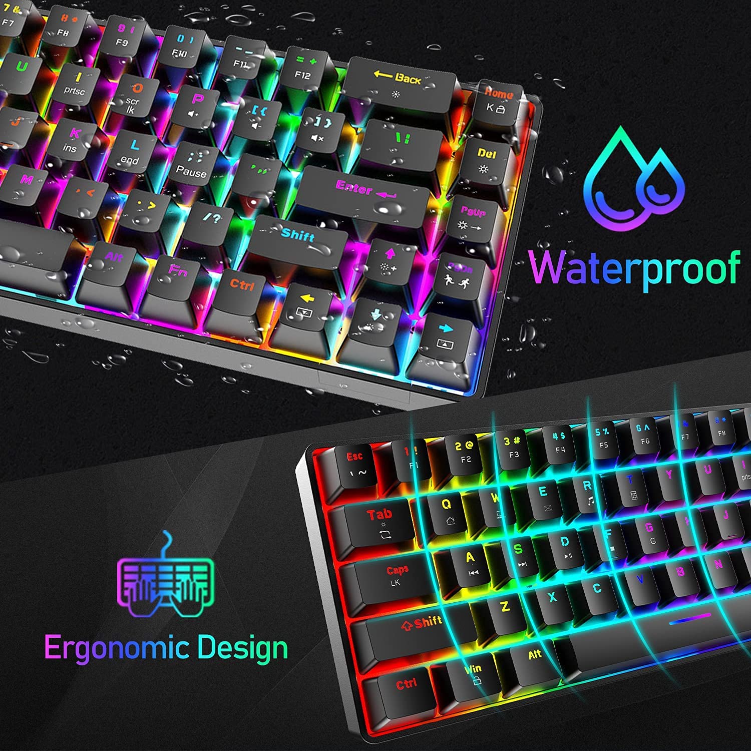 RK-T8 Pro Wired 60% Mechanical Gaming Mini NKRO Keyboard,18 Chroma RGB LED Backlit,TKL Layout,Ultra-Compact With 12 Multimedia Keys,Tactile Red Switch for Xbox,PC,FPS,MOBA,RPG,LOL,PUBG Win/Mac (White)