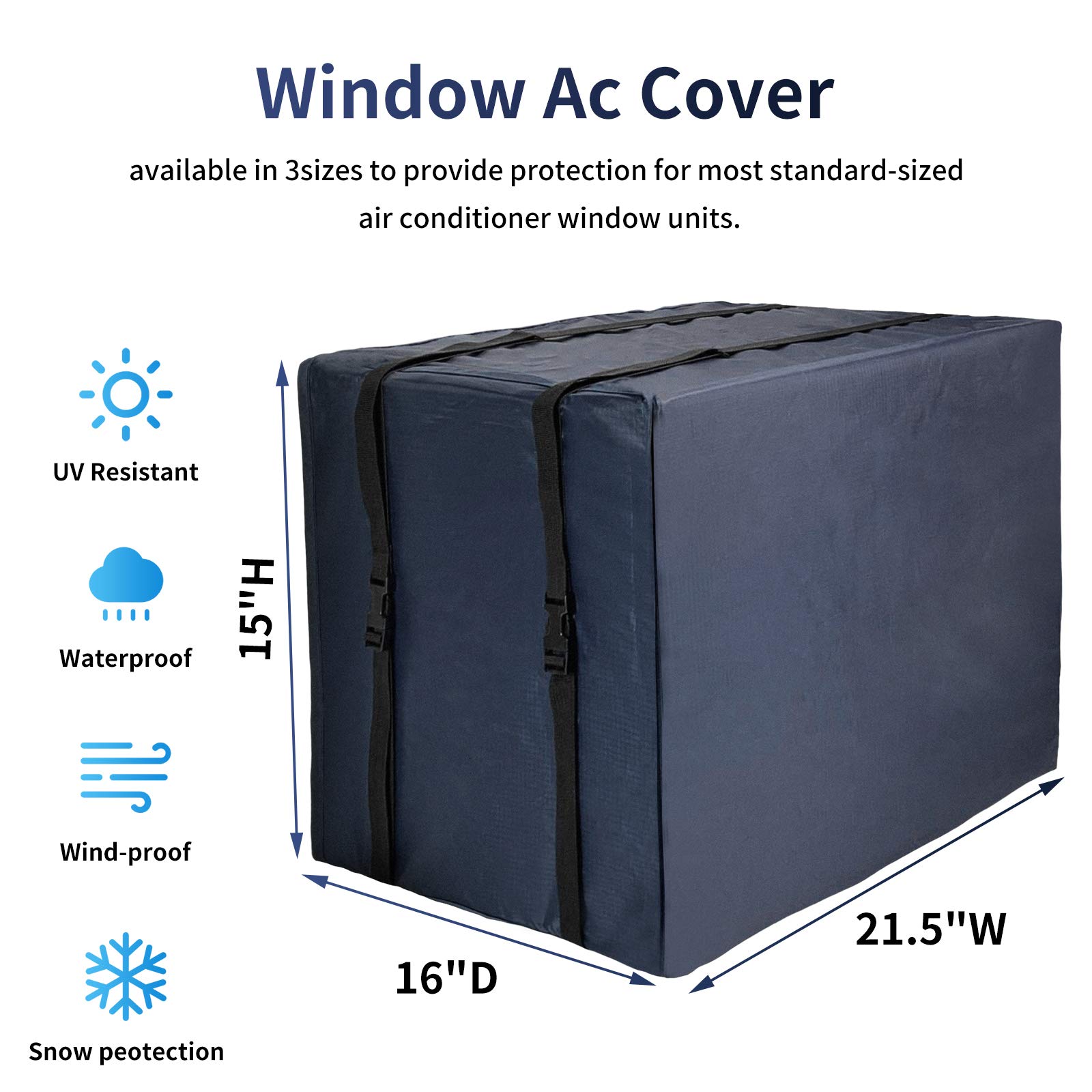 Qualward Window Air Conditioner Cover for Outside Unit, AC Covers for Outdoor Window Small Size - 21.5"W x 16"D x 15"H Inches, Blue
